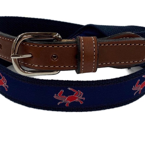 Coastal Nautical Flag Ribbon on Cotton Web Leather Belt - Etsy