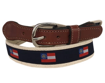 University of Georgia UGA Ribbon Belt With Cotton Web With Leather Belt ...