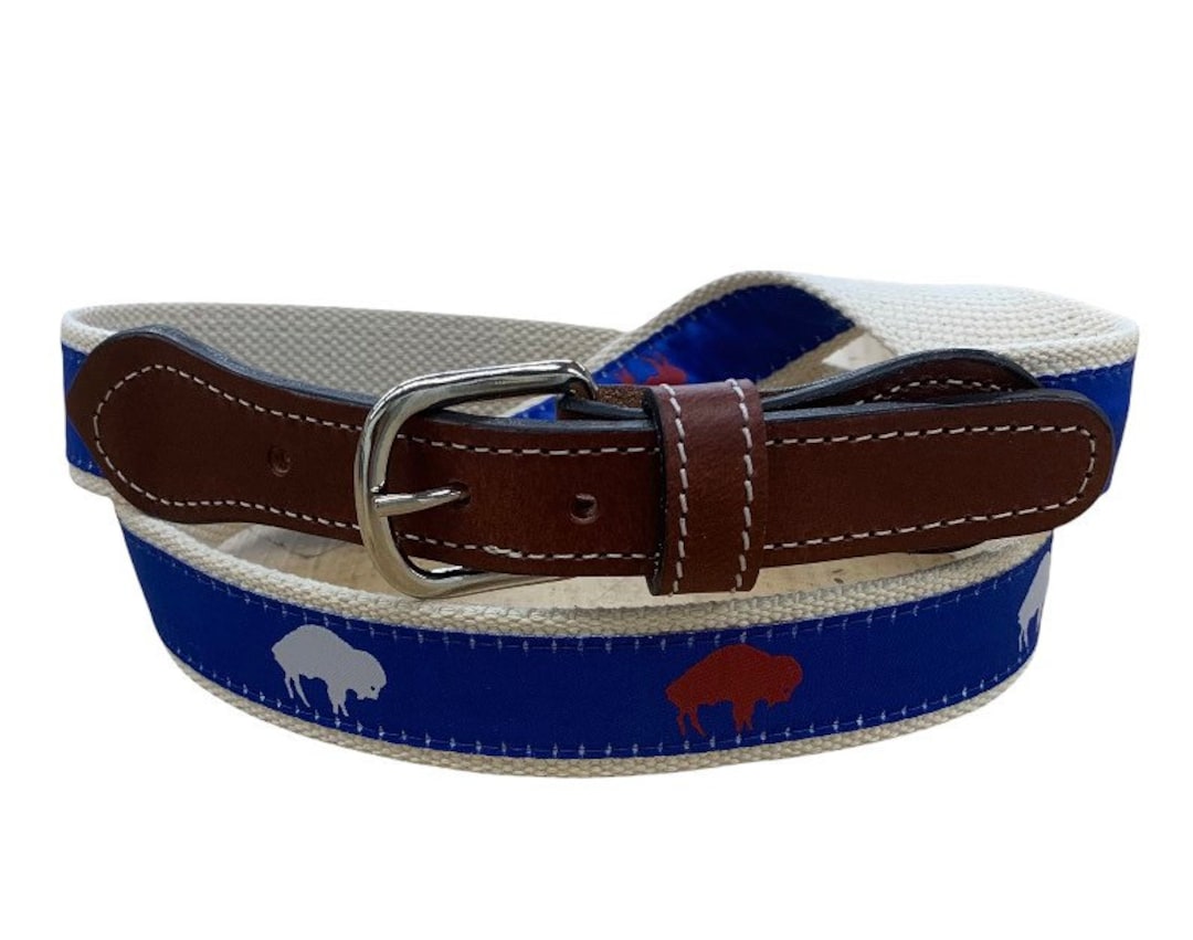 Men’s Buffalo Woven Cotton Web Leather Belt | Buffalo Motif Belt ...