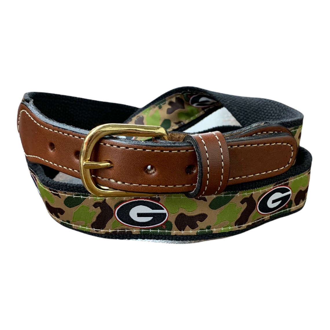 University of Georgia UGA Ribbon Belt With Cotton Web With Leather Belt ...