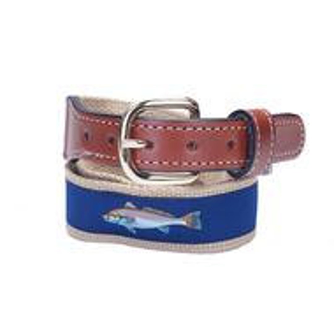 Redfish Belt or Sailboat on Navy Ribbon With Cotton/leather Ends - Etsy