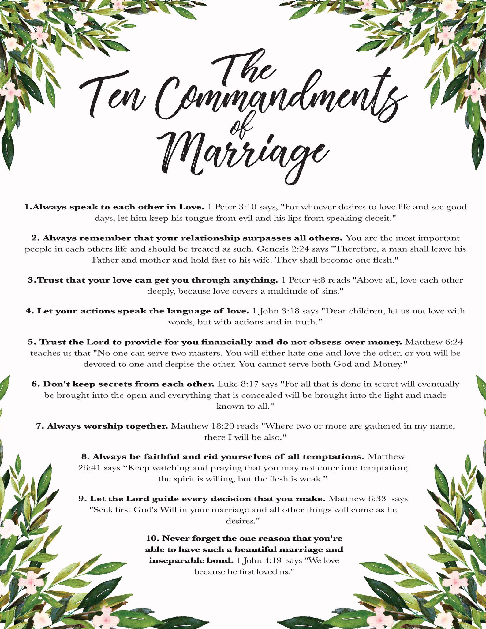 The Ten Commandments of Marriage Digital Print - Etsy