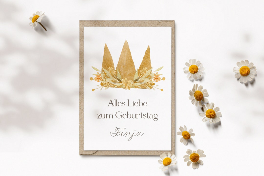 Personalized Birthday Card for Girls, Crown With Dried Flowers ...