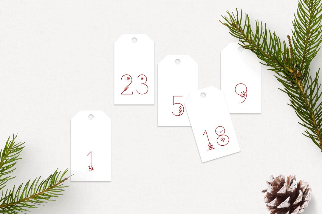 Small Advent Calendar Numbers Pendants Scandinavian Red, White Advent ...