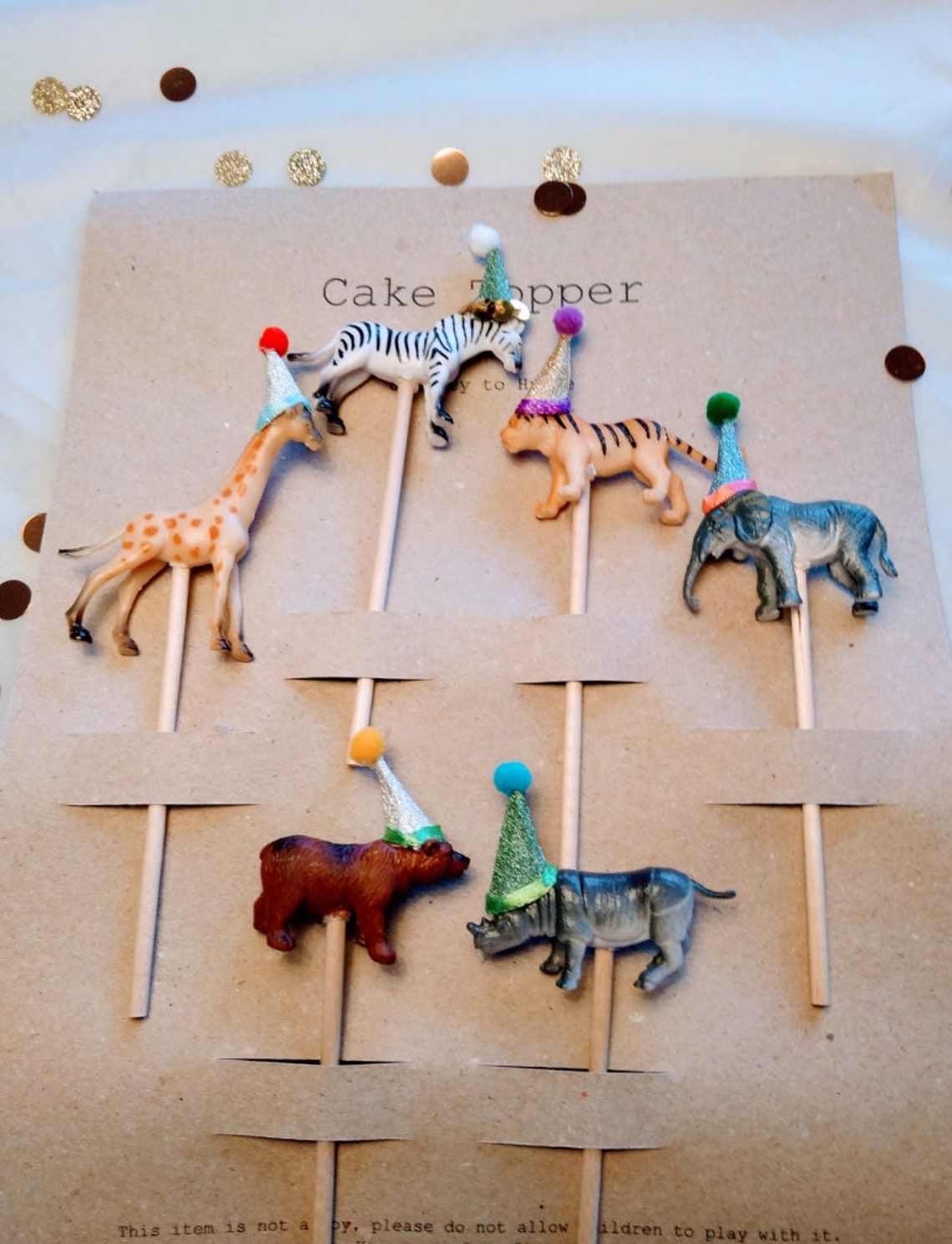Mini Cake Topper Animal Set Animals Wearing Party Hats Comes - Etsy