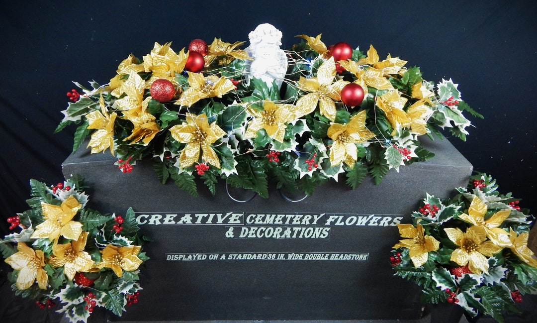 Christmas Fairy Solar Light Cemetery Flower Double or Regular Headstone ...