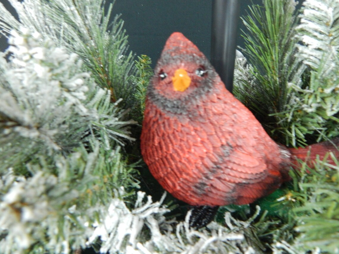 Red Cardinal Winter Double Headstone Saddle Flame Glow Solar - Etsy