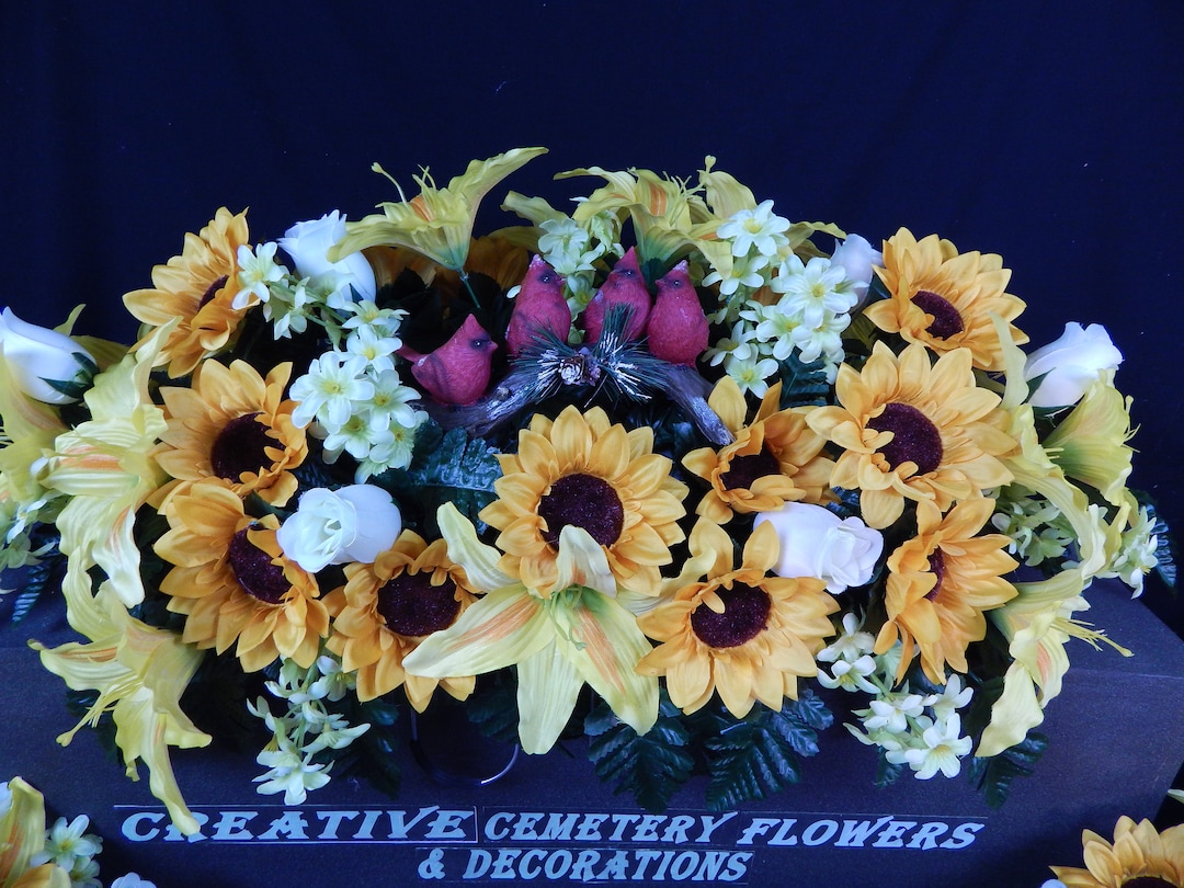 Red Cardinals on a Branch Cemetery Flower Double Headstone Saddle grave ...