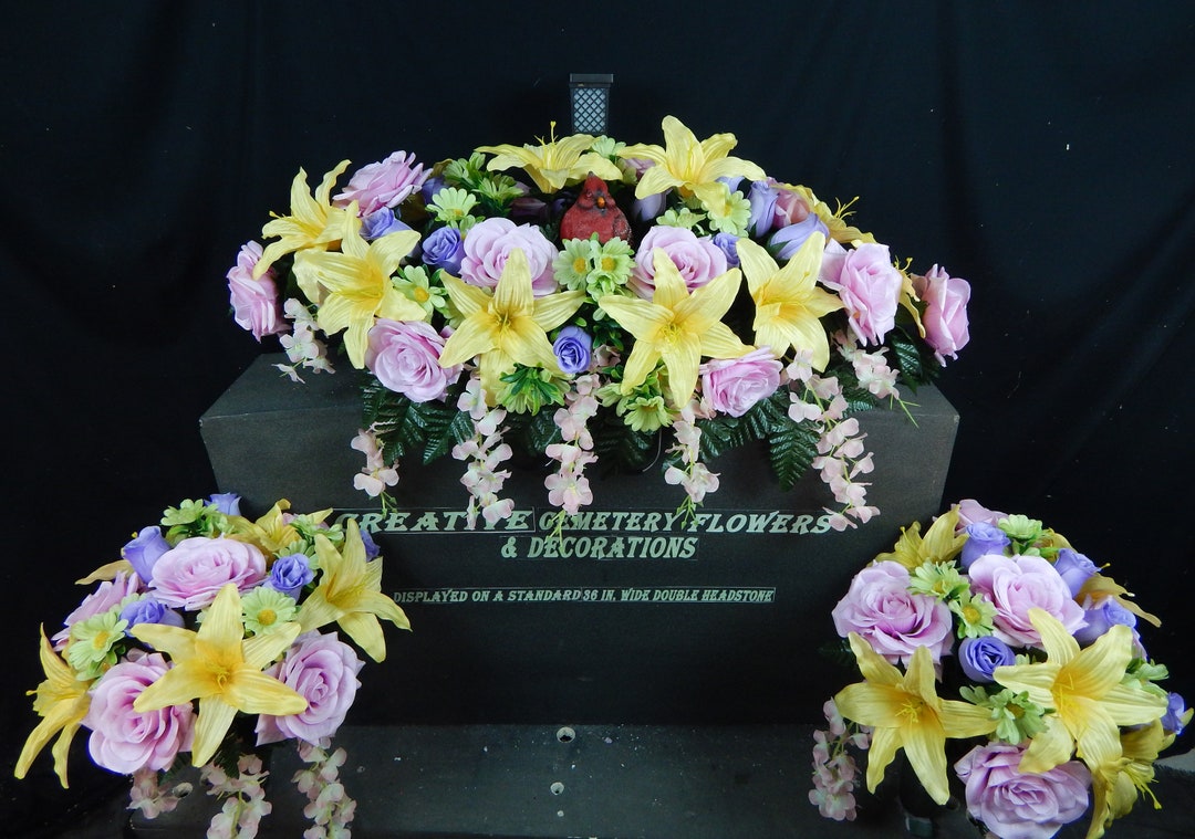 Red Cardinal Cemetery Flower Double or Regular Size Headstone Saddle ...