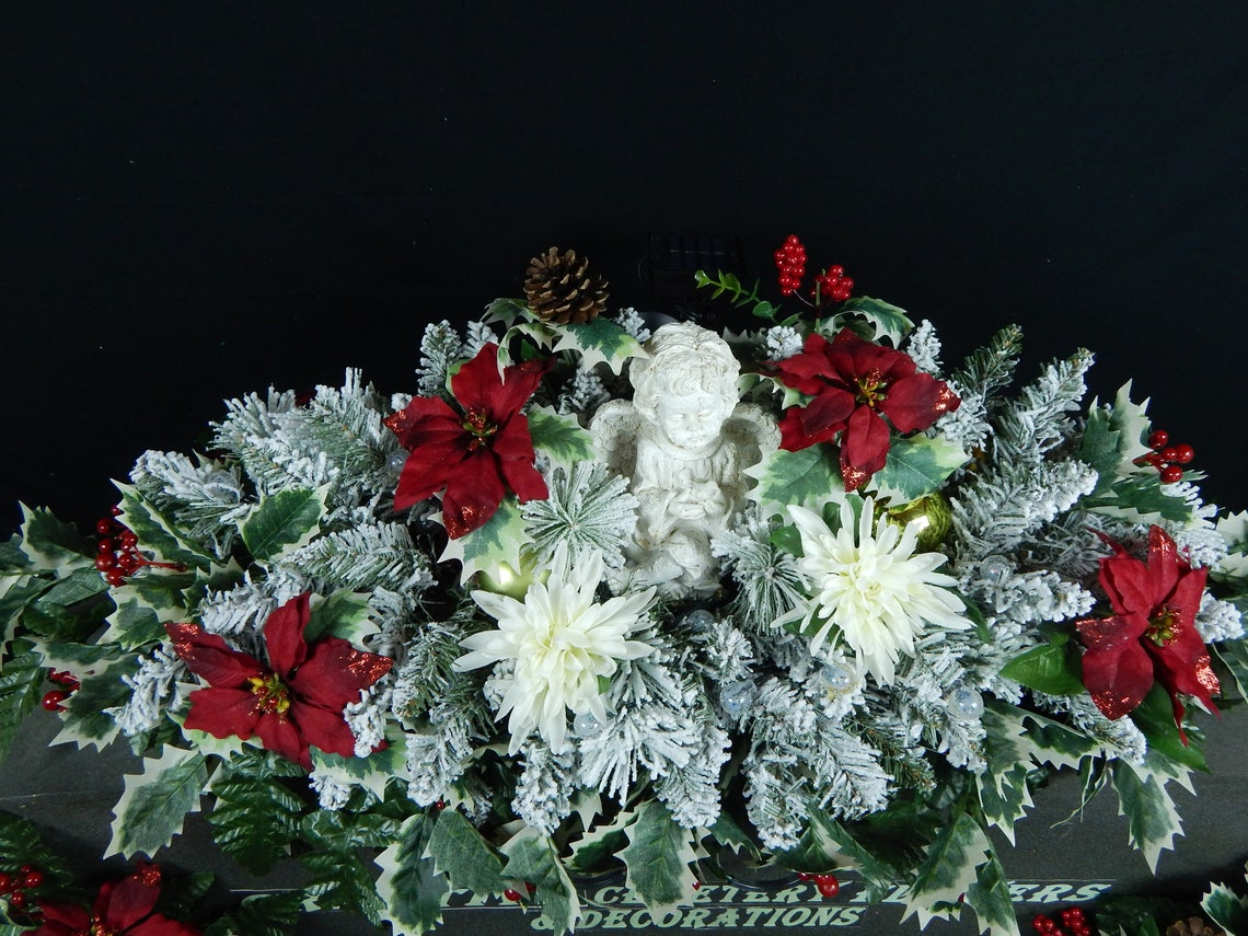 Cemetery Flower Double Headstone Saddle Crystal LED Solar | Etsy