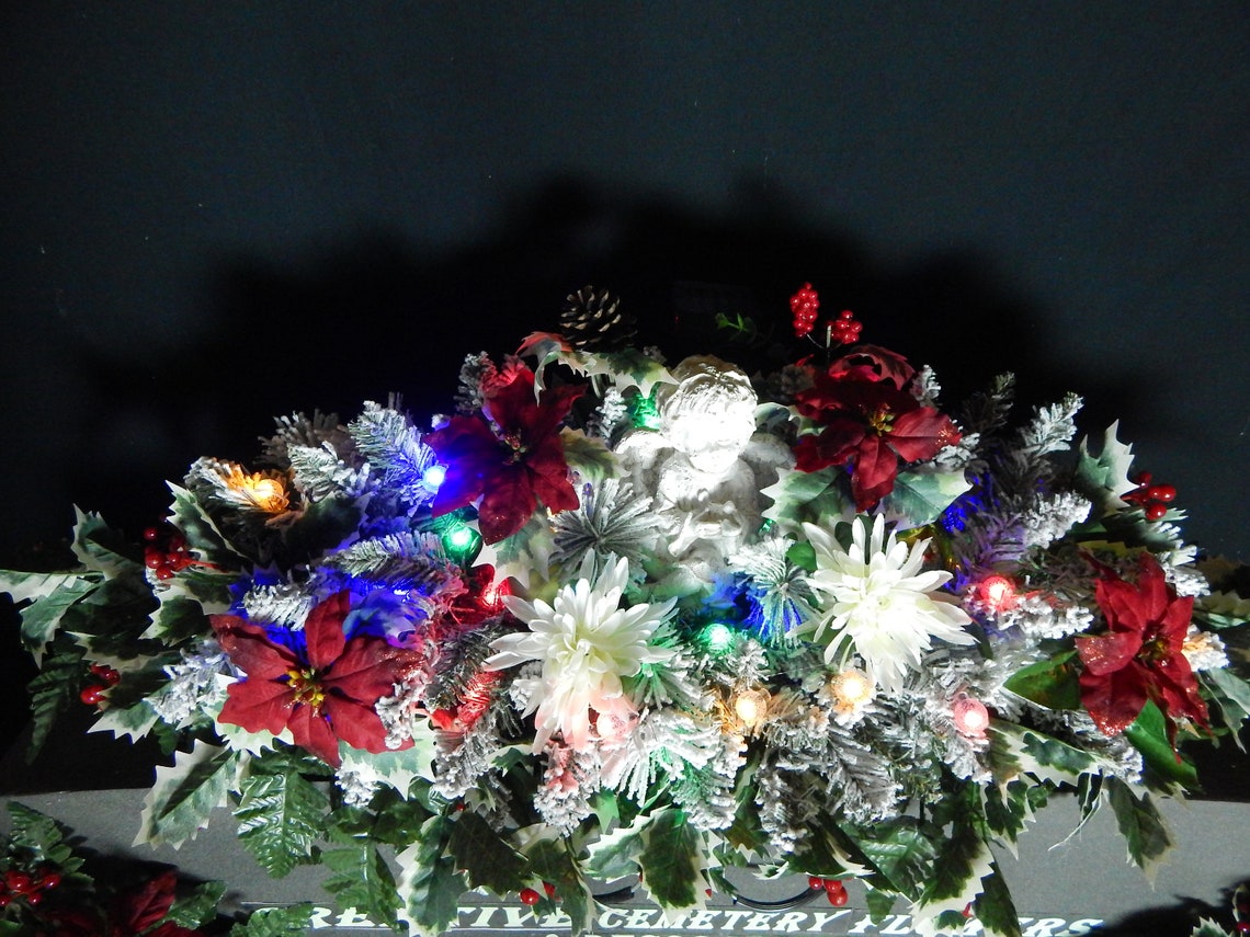 Cemetery Flower Double Headstone Saddle Crystal LED Solar - Etsy