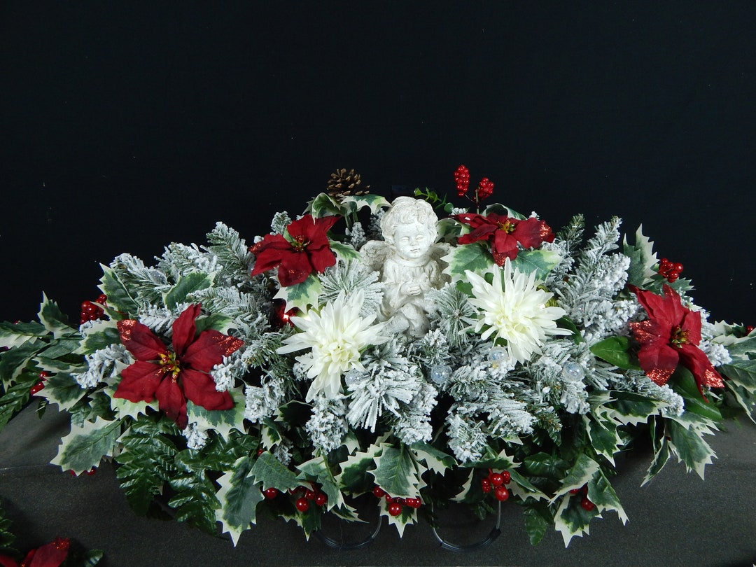 Cemetery Flower Double Headstone Saddle Crystal LED Solar Christmas ...