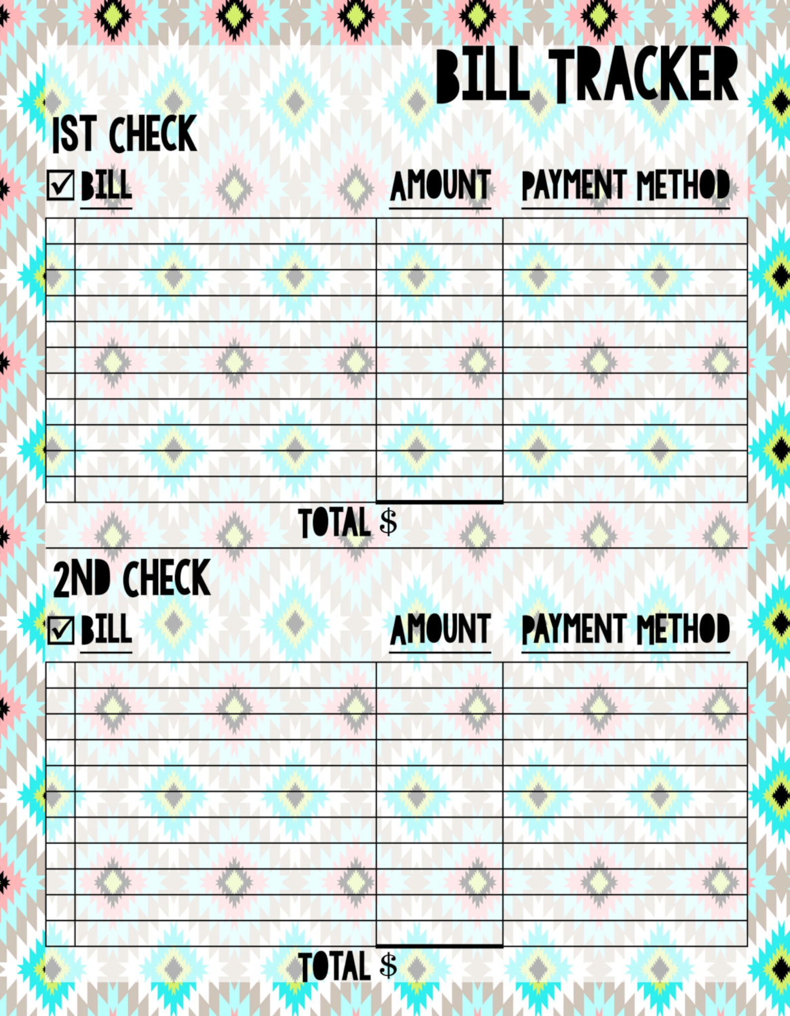 Bill Tracker Organized by Check - Etsy
