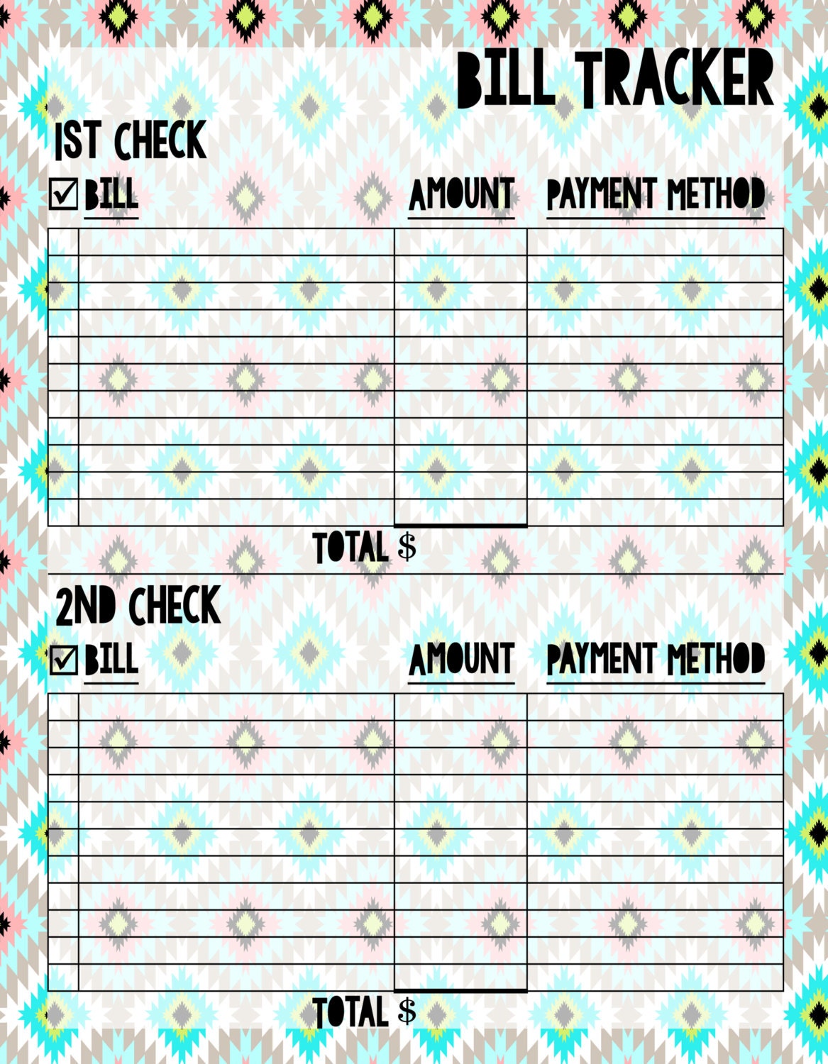Bill Tracker Organized by Check - Etsy