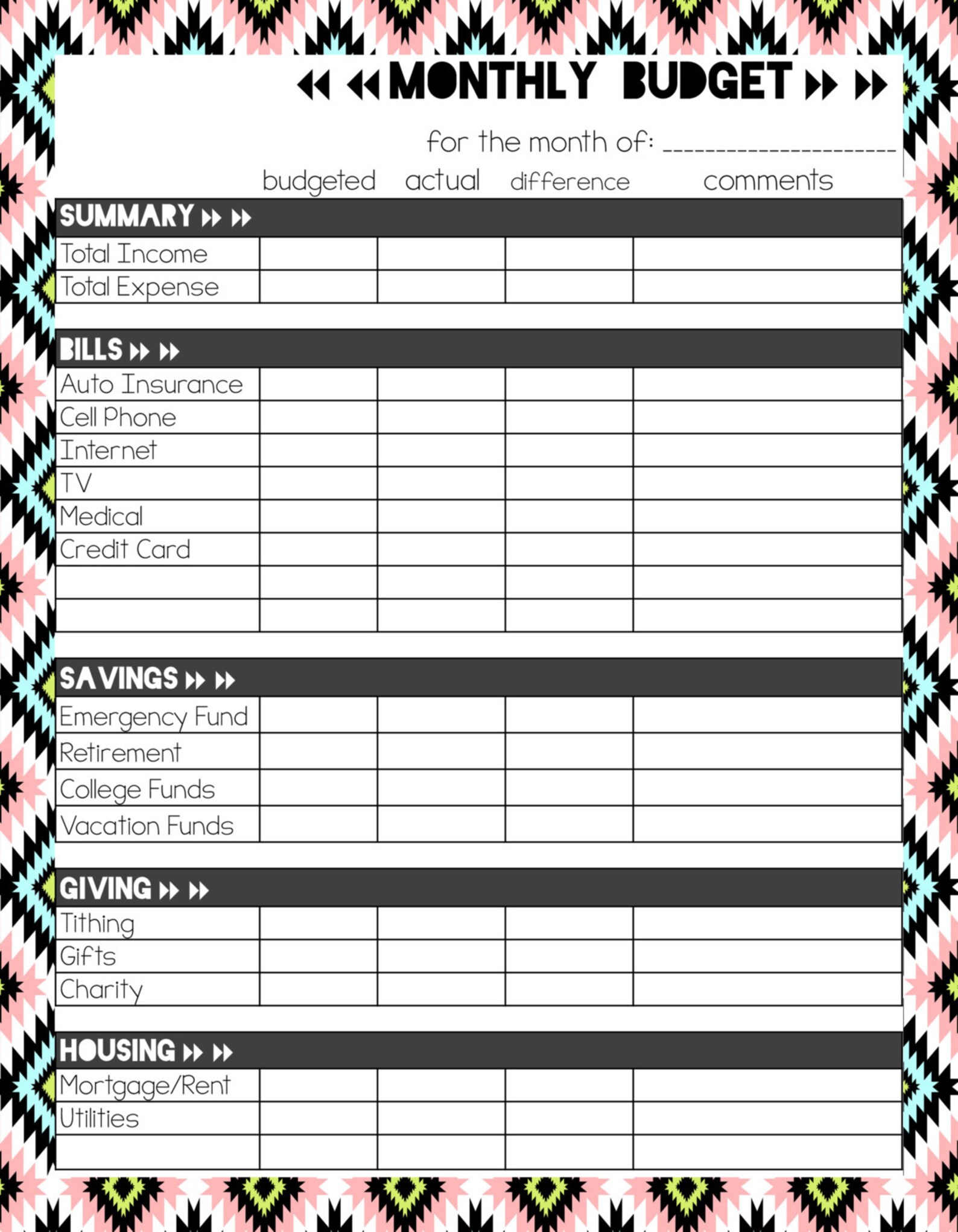Printable Monthly Budget / Finance Planner - Etsy