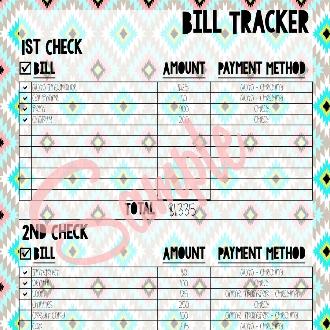 Bill Tracker Organized by Check - Etsy