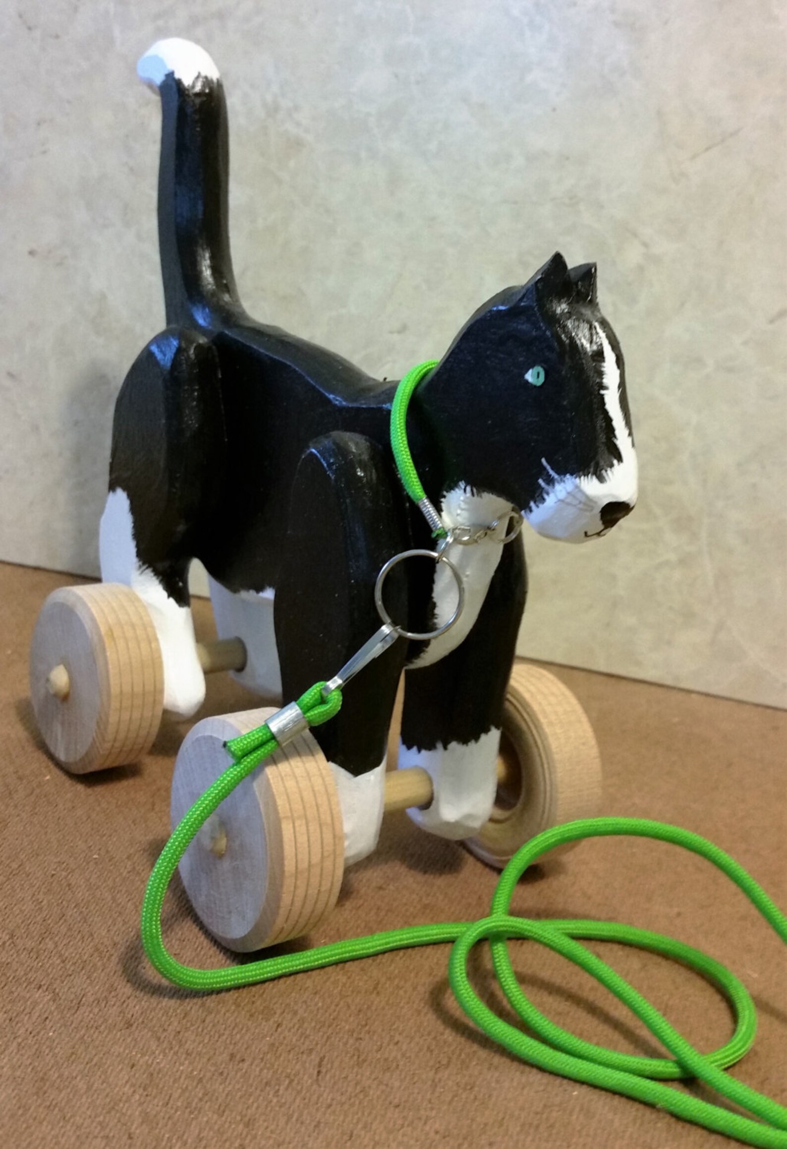 Large Wooden Cat Rolling Toy With Optional Pull String for | Etsy