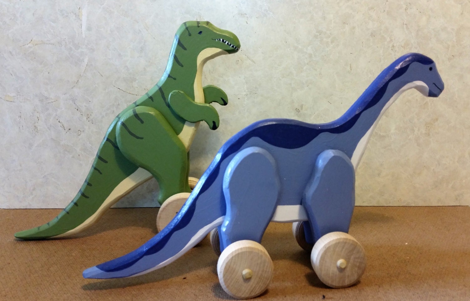 Large Wooden T-rex Dinosaur Rolling Toy With Optional Pull String for ...