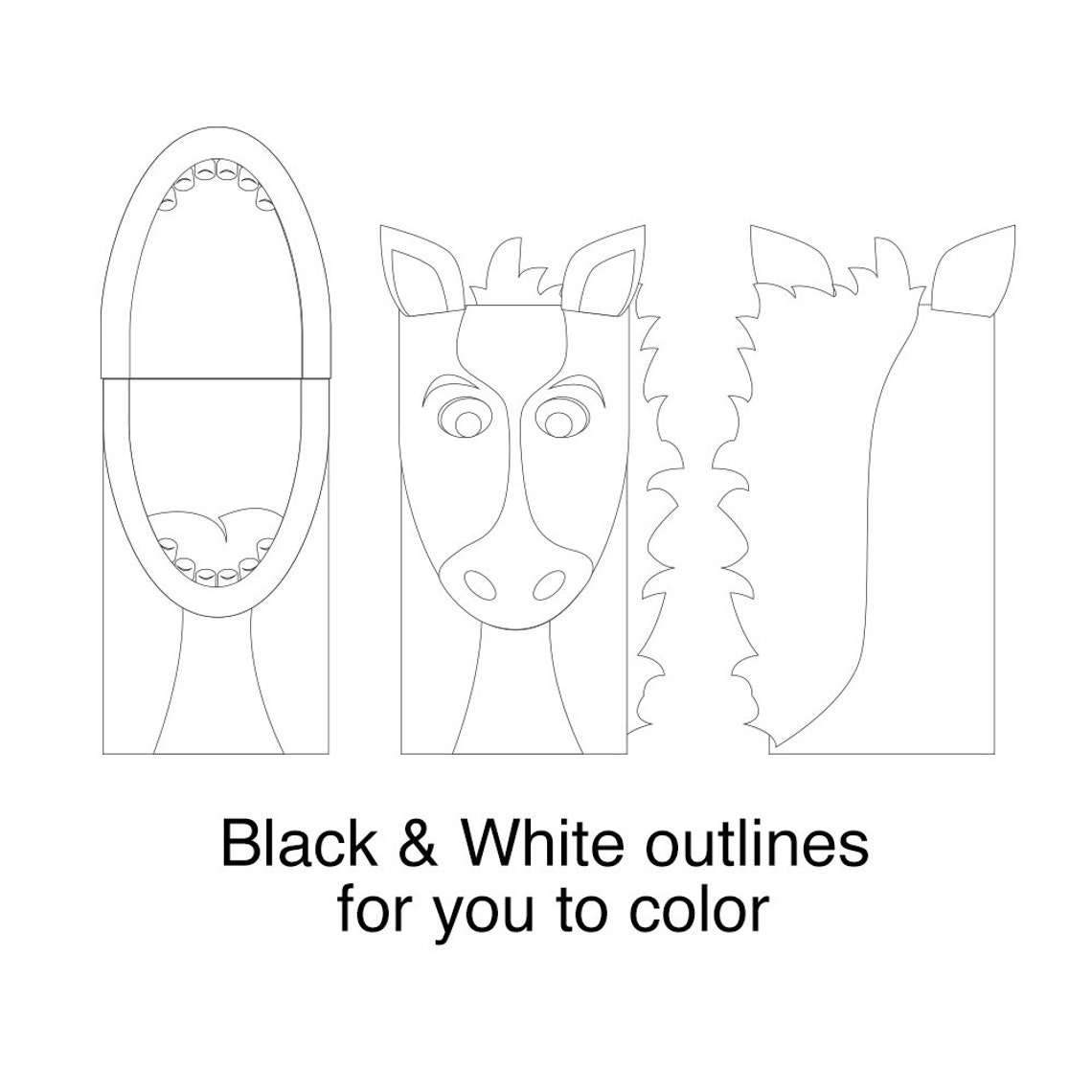 Horse Paper Bag Puppet BLANK Coloring Version Downloadable - Etsy Australia