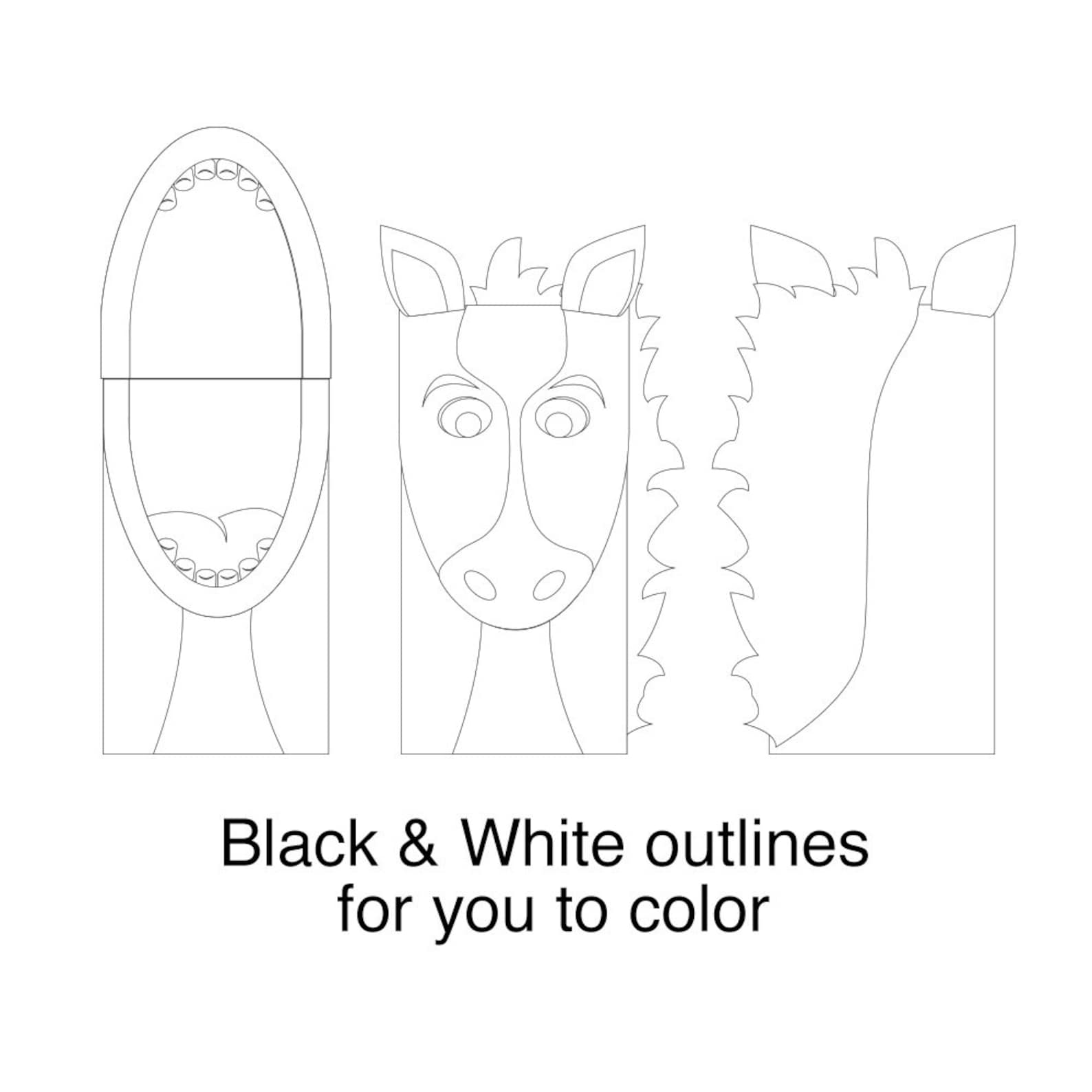 Horse Paper Bag Puppet BLANK Coloring Version Downloadable | Etsy