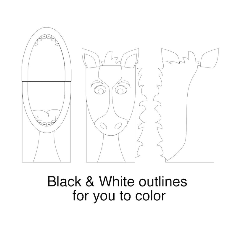 Horse Paper Bag Puppet BLANK Coloring Version Downloadable - Etsy