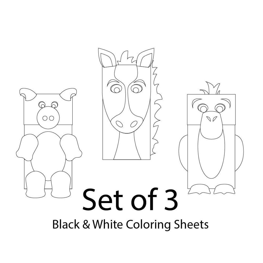Farm Animals Paper Bag Puppets - Set of 3 - BLANK for Coloring ...