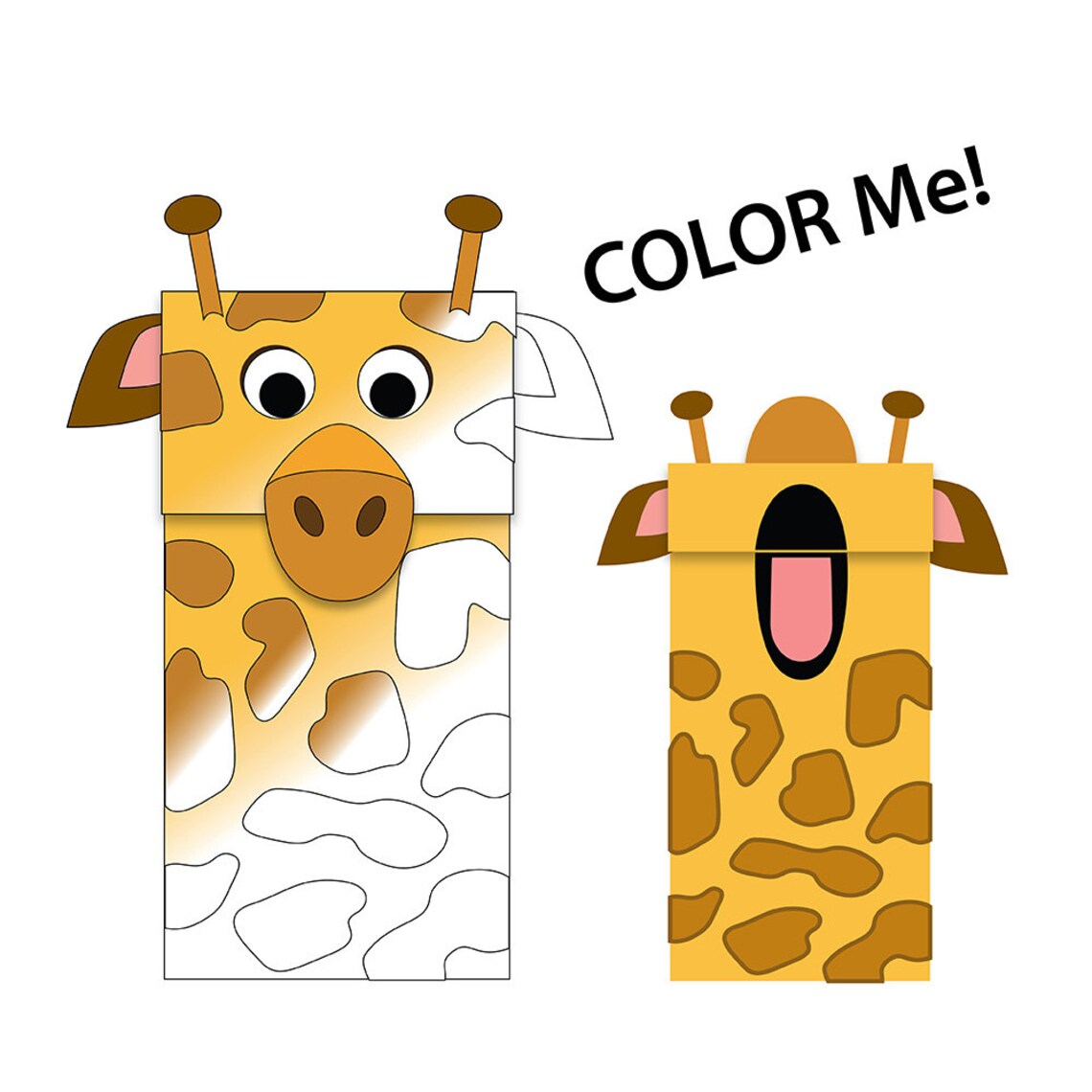 Giraffe Paper Bag Puppet Black & White for Coloring - Etsy