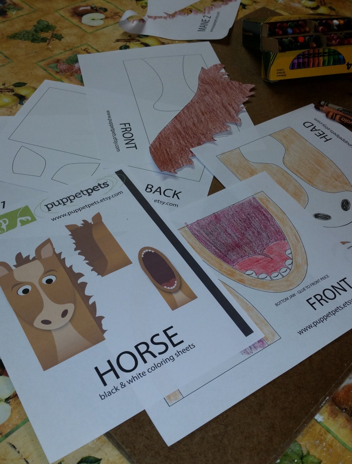 Horse Paper Bag Puppet BLANK Coloring Version Downloadable - Etsy