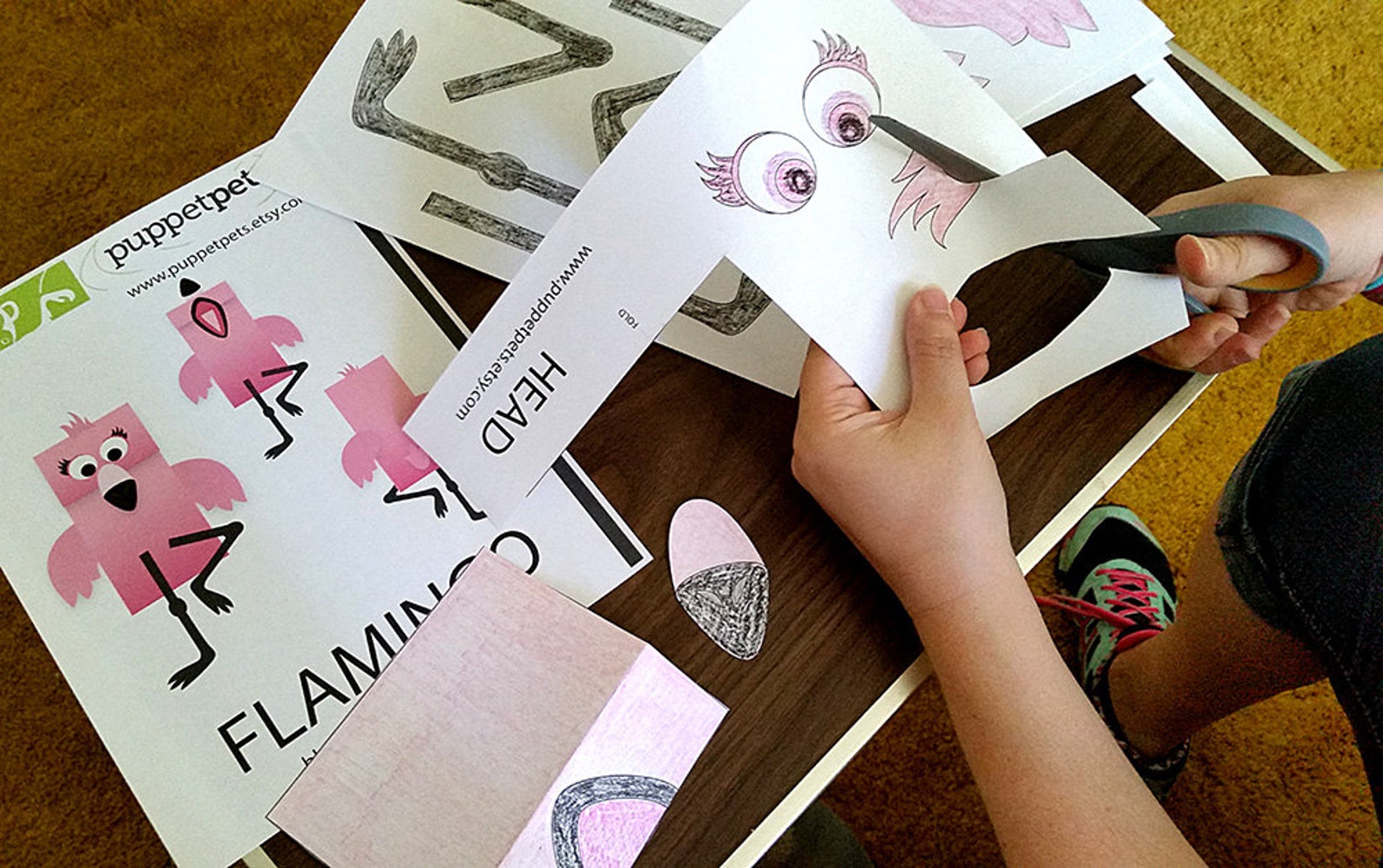 Flamingo Paper Bag Puppet Black & White for Coloring | Etsy