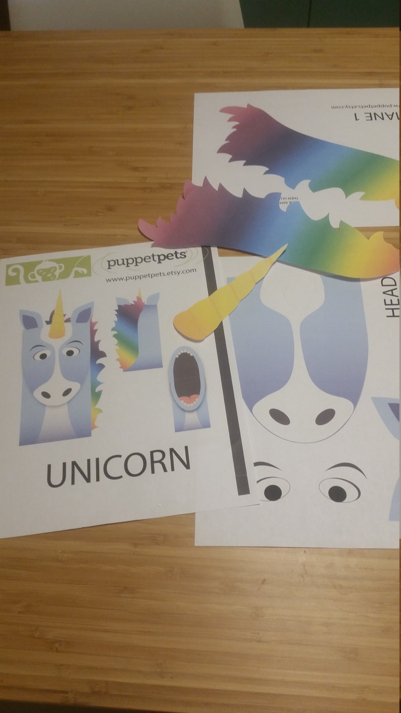 Blue Unicorn Paper Bag Puppet - FULL COLOR - Downloadable PDF - Kid's ...