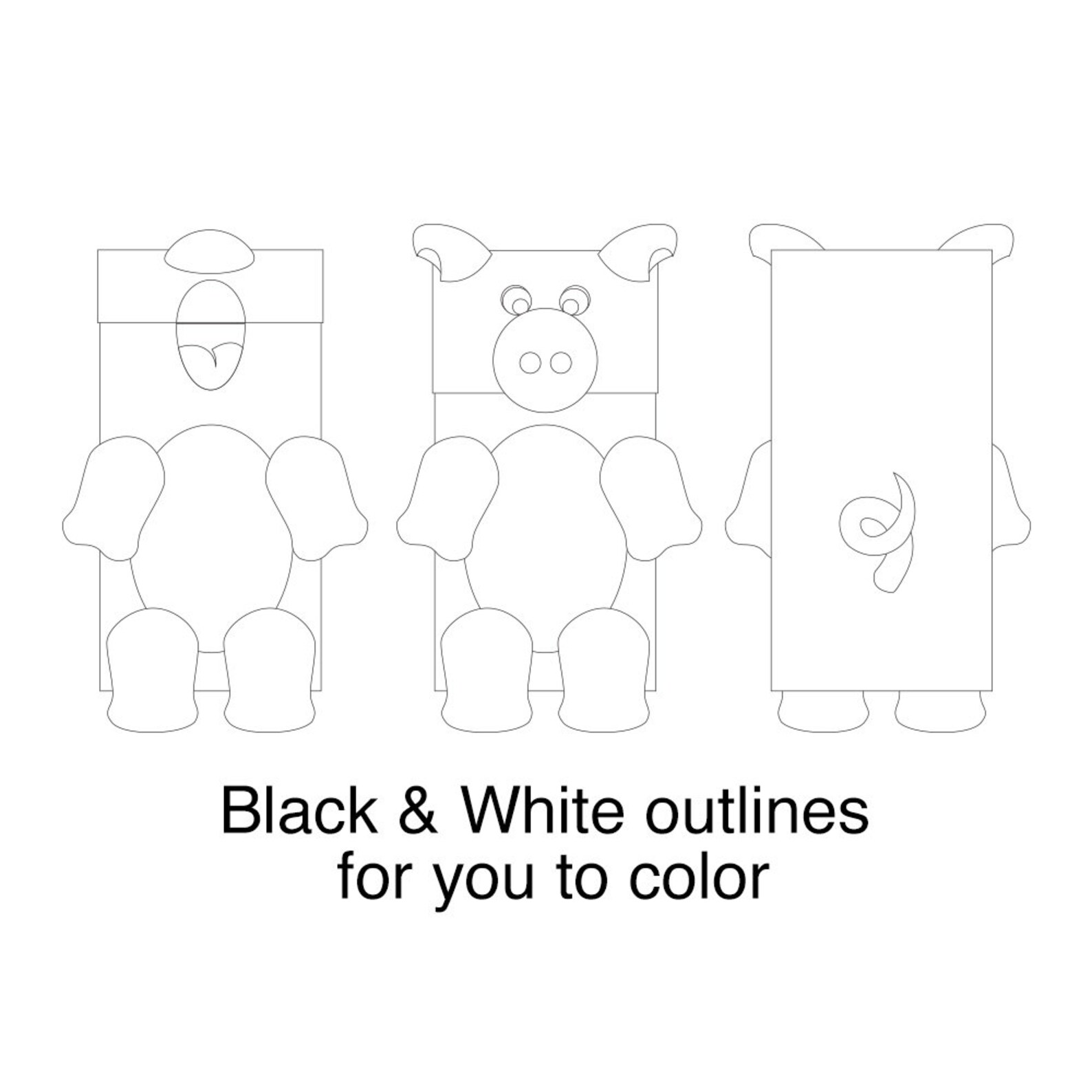 Pig Paper Bag Puppet - BLANK Coloring Version - Downloadable PDF Kid's ...
