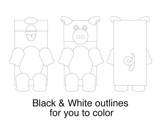 Pig Paper Bag Puppet BLANK Coloring Version Downloadable PDF Kid's ...