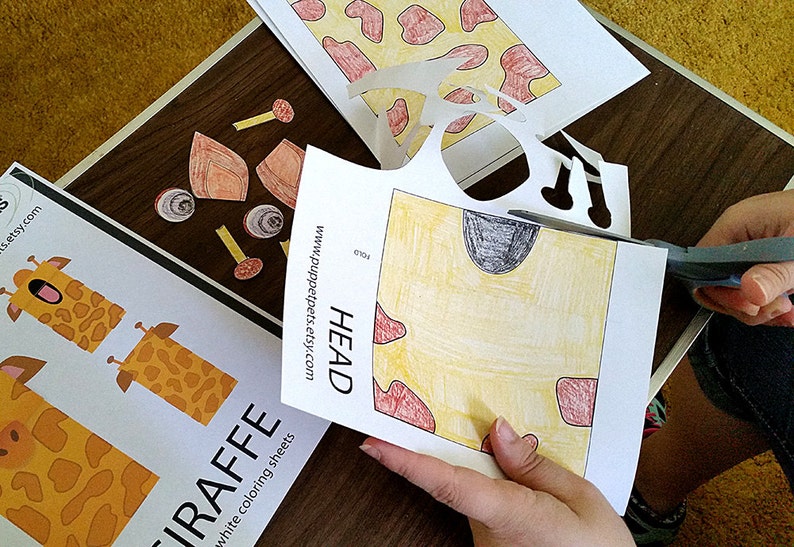 Giraffe Paper Bag Puppet Black & White for Coloring - Etsy