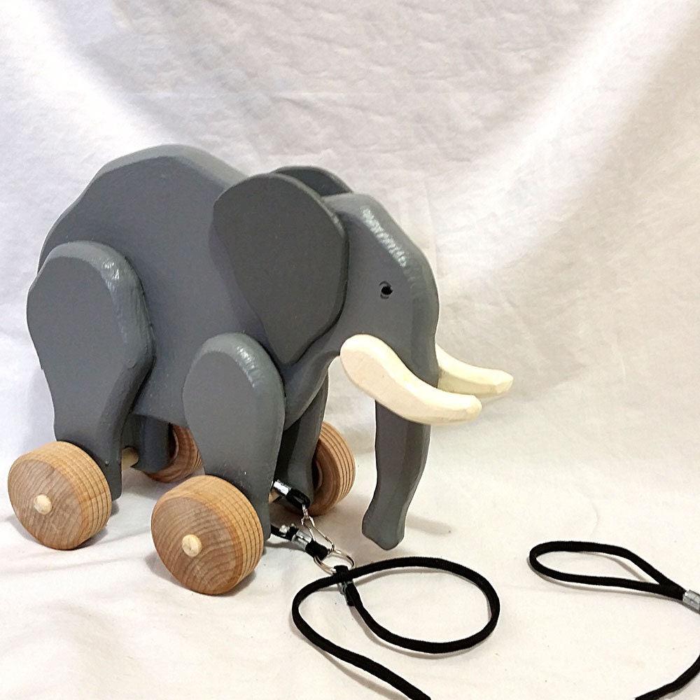 Large Wooden Elephant Rolling Toy With Optional Pull String for Toddler ...