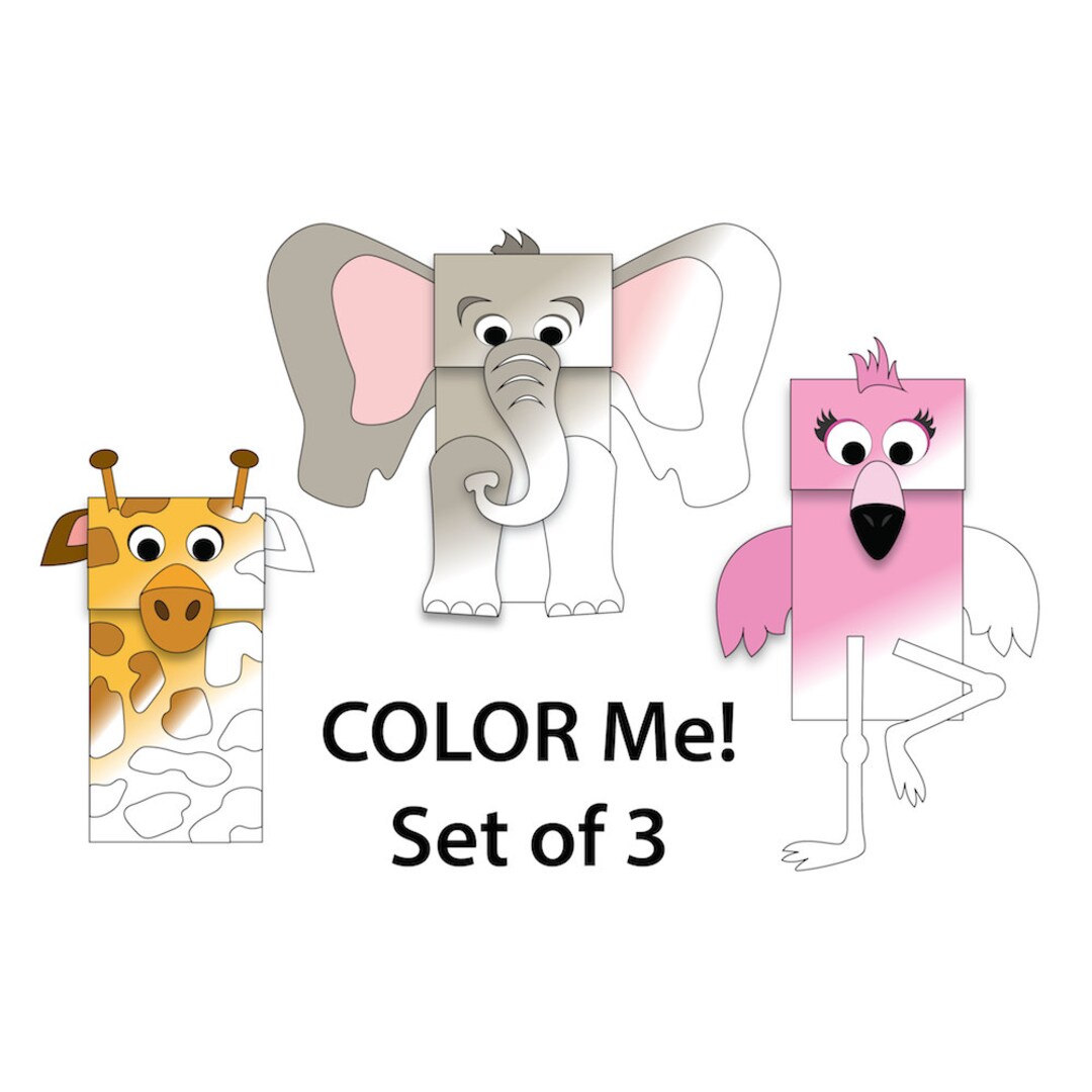 Zoo Animals Paper Bag Puppets - Set of 3 - BLANK for Coloring ...