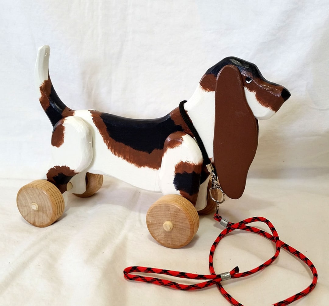 Large Wooden Basset Hound Rolling Toy With Optional Pull String for ...