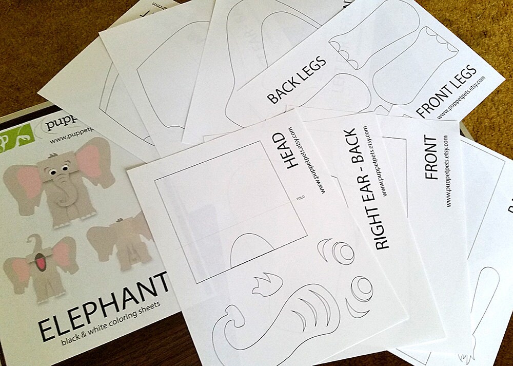 Elephant Paper Bag Puppet BLANK Coloring Version - Etsy