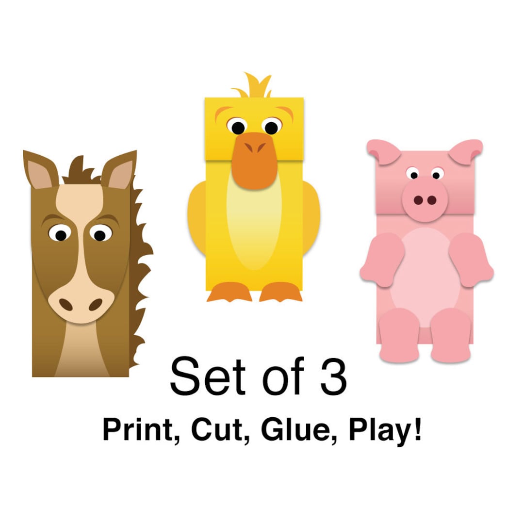 Farm Animals Paper Bag Puppets - FULL COLOR - Downloadable Kid's Craft ...
