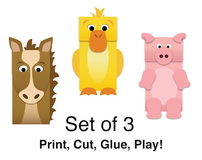 Farm Animals Paper Bag Puppets - FULL COLOR - Downloadable Kid's Craft ...