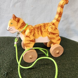 Large Wooden Cat Rolling Toy With Optional Pull String for Toddlers and ...