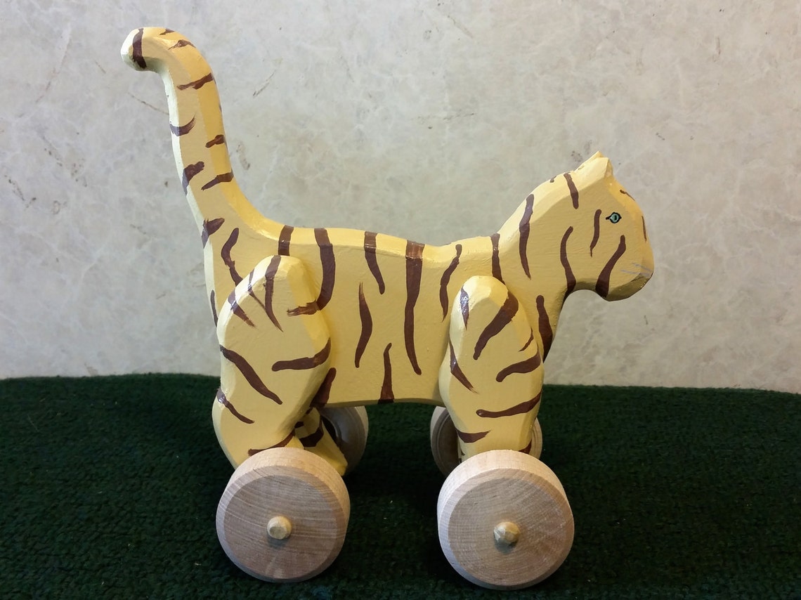 Large Wooden Cat Rolling Toy With Optional Pull String for | Etsy