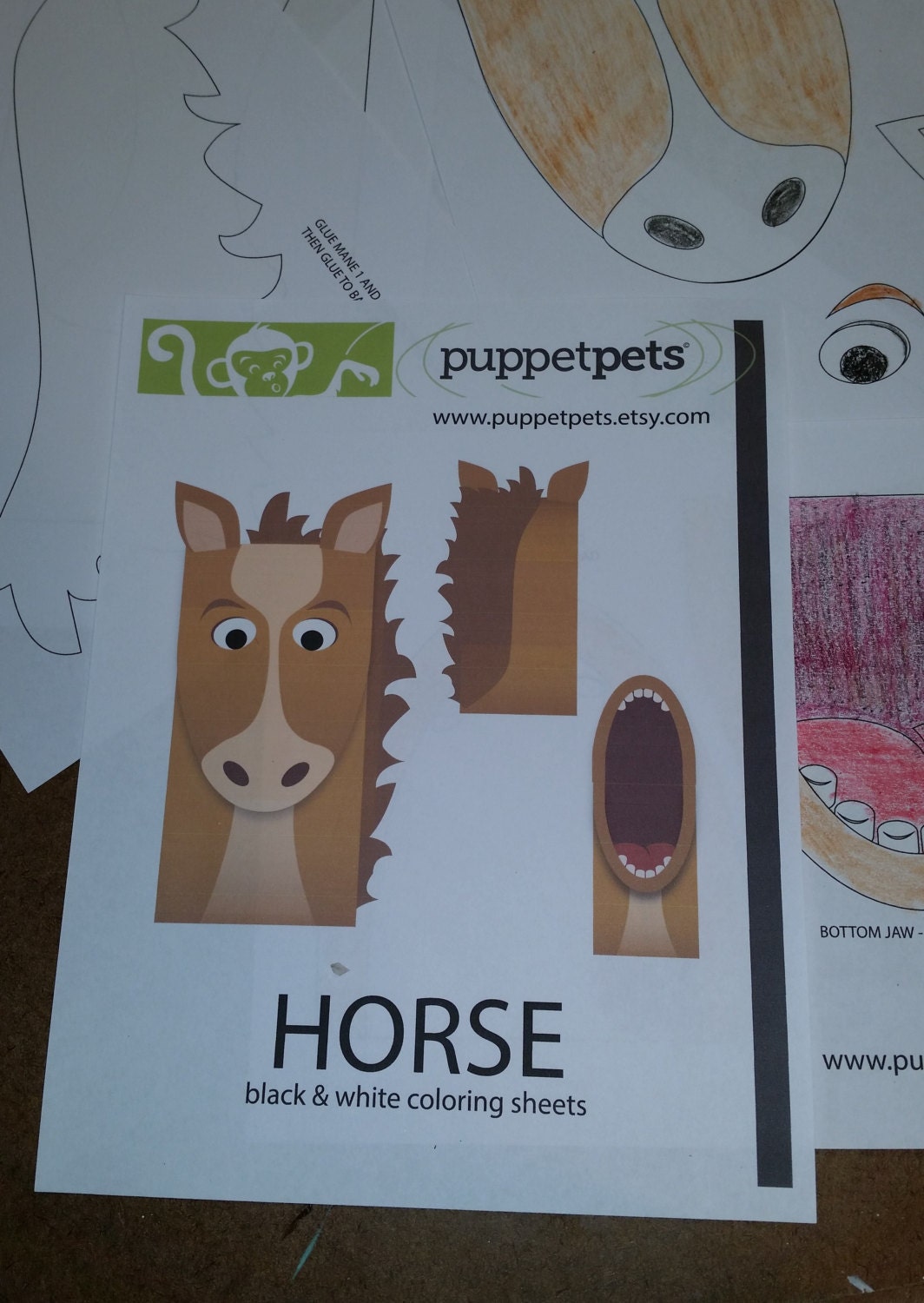 Horse Paper Bag Puppet BLANK Coloring Version Downloadable | Etsy