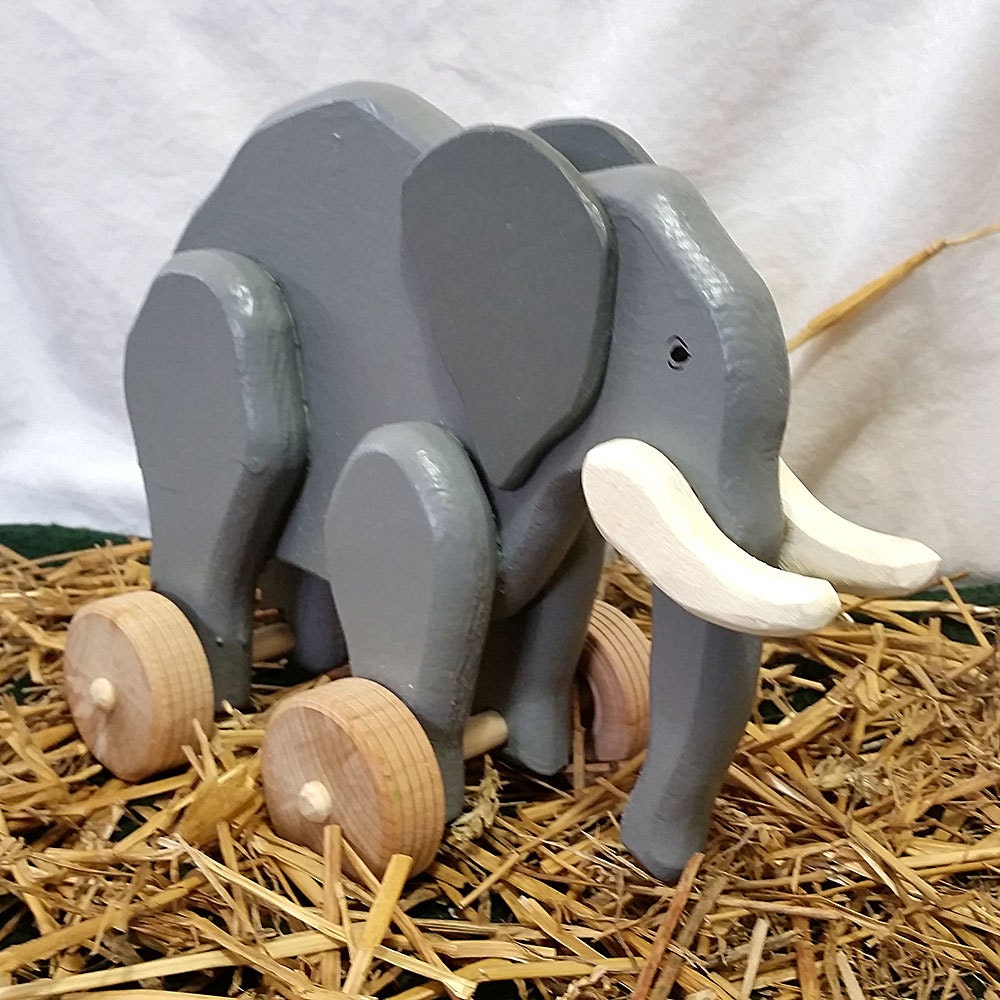 Large Wooden Elephant Rolling Toy With Optional Pull String - Etsy