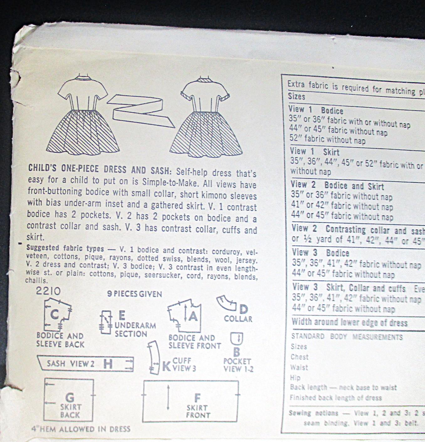 Vintage Simplicity 2210 Ca 1957 Child Size 4 Chest 23 Inches - Etsy