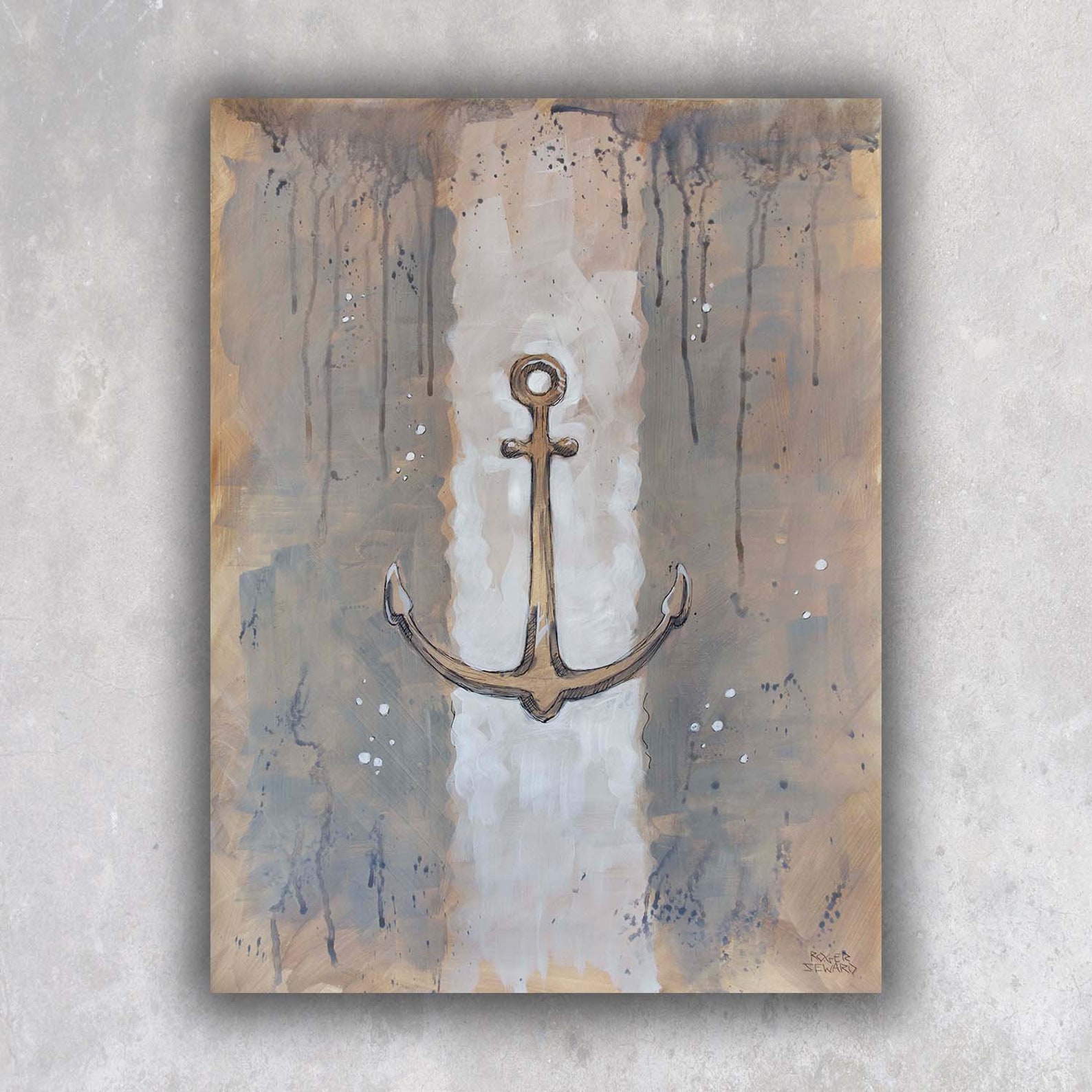 Anchor Pen and Ink Original Art 18 X 24 Ocean Boat Nautical Theme Wall ...