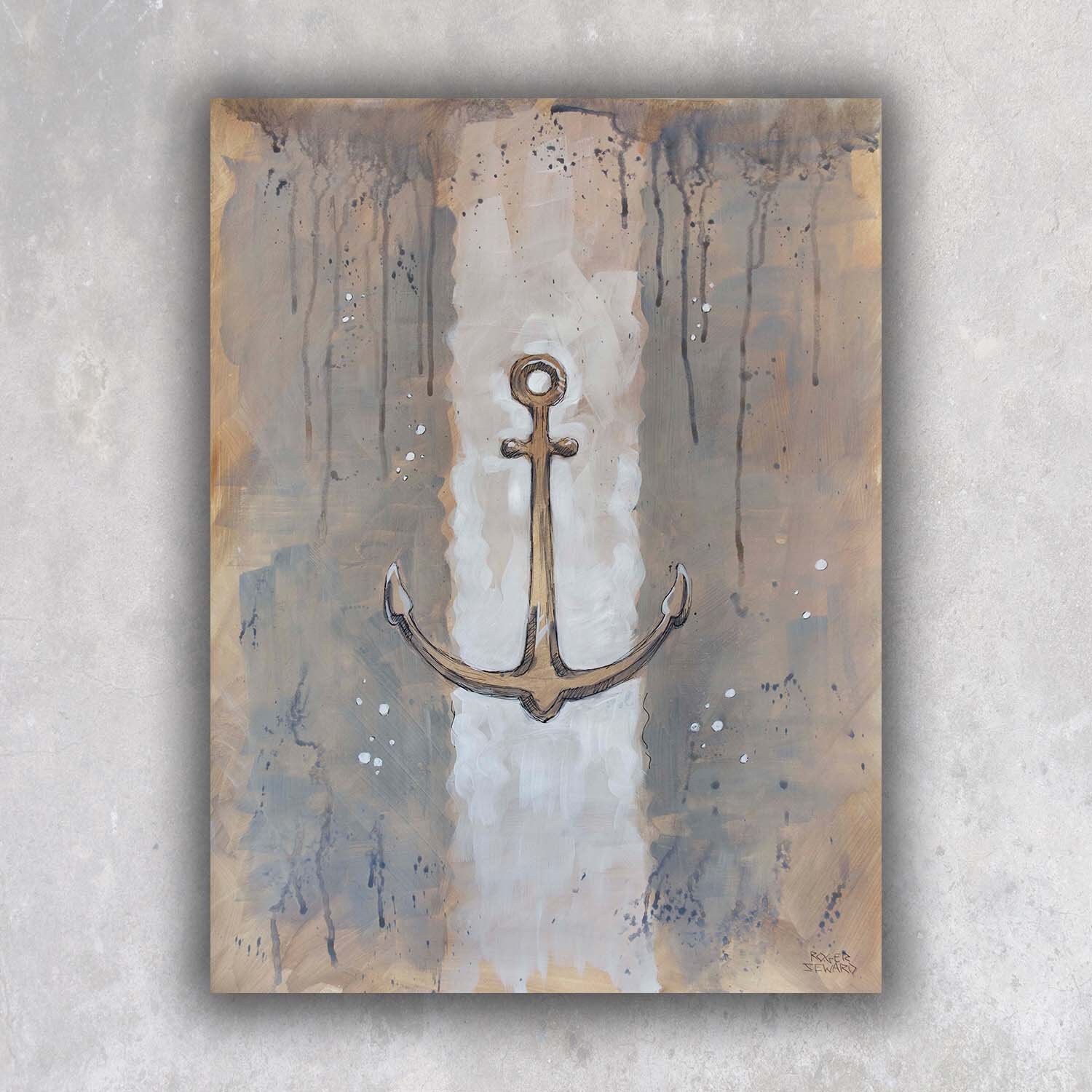 Anchor Pen and Ink Original Art 18 X 24 Ocean Boat Nautical Theme Wall ...