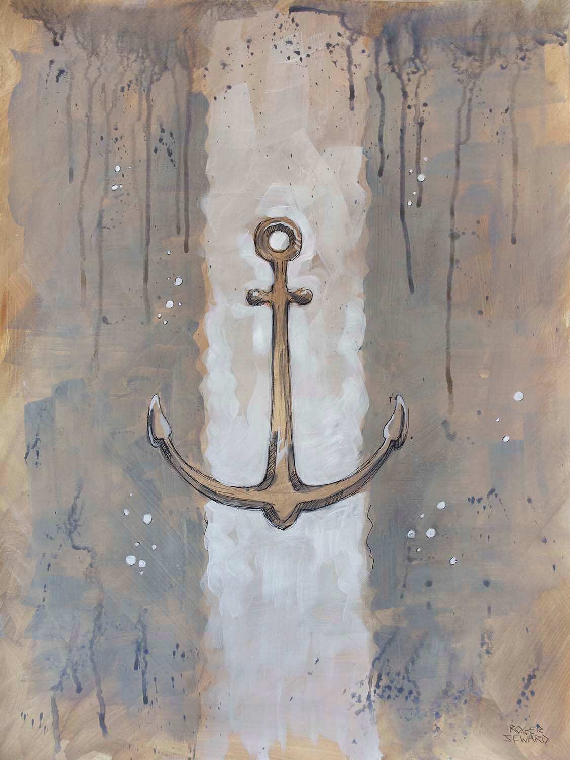Anchor Pen and Ink Original Art 18 X 24 Ocean Boat Nautical Theme Wall ...