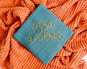 THICK White, Pink, or Blue-custom Hand Embroidered Personalized Swaddle ...