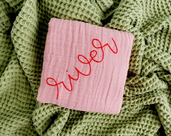 THICK White, Pink, or Blue-custom Hand Embroidered Personalized Swaddle ...