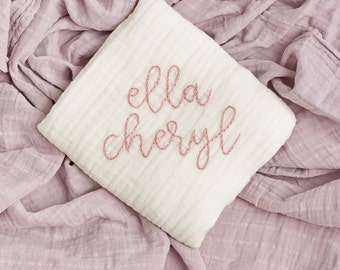 THICK White, Pink, or Blue-custom Hand Embroidered Personalized Swaddle ...